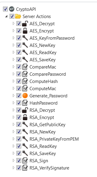 Server actions available from the CryptoAPI component